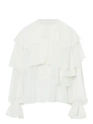 GIZIA Ruffled Long-sleeve Blouse - Beige