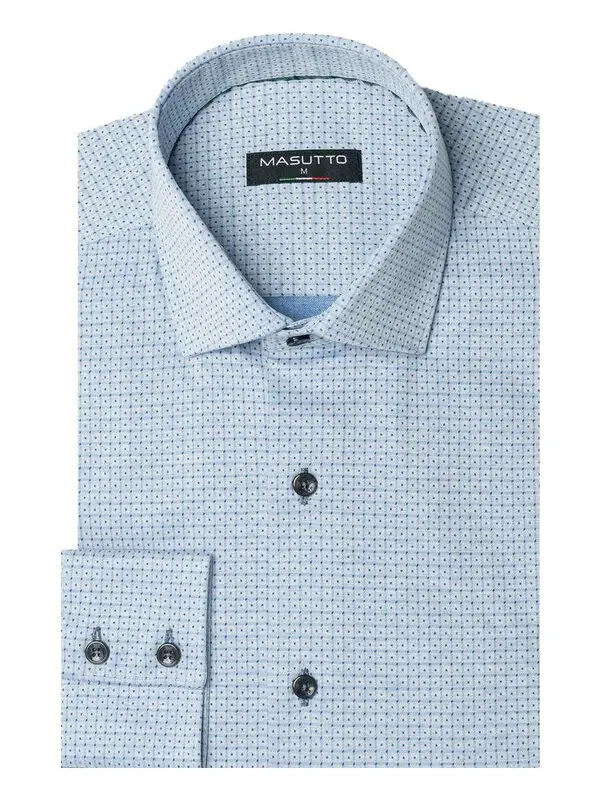 MASUTTO Evens Dot Print Stretch Cotton Button-up Shirt - Blue