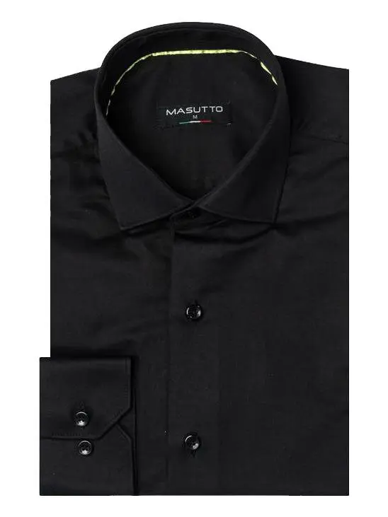 MASUTTO Bh Solid Cotton Button-up Long Sleeve Shirt - Black
