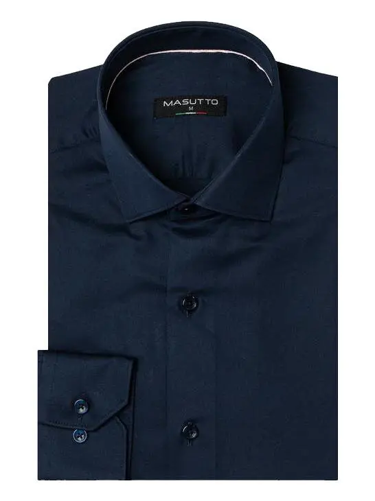 MASUTTO Bh Solid Cotton Button-up Long Sleeve Shirt - Blue