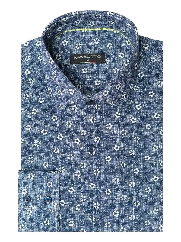 MASUTTO Florian Floral Knit Print Button-up Shirt - Blue