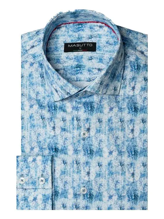 MASUTTO Laredo Print Button-up Long Sleeve Shirt - Blue
