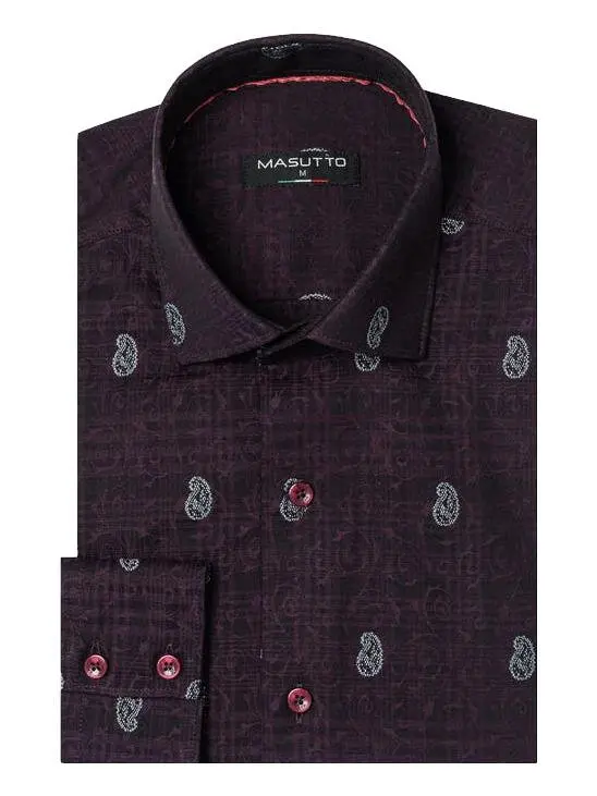 MASUTTO Sedona Jacquard Button-up Shirt - Burgundy