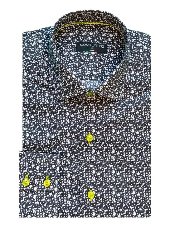 MASUTTO Petra Print Button-up Long Sleeve Shirt - Black