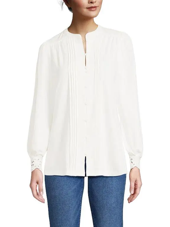 LANDS' END Lightweight Jersey Pintuck Top - Ivory