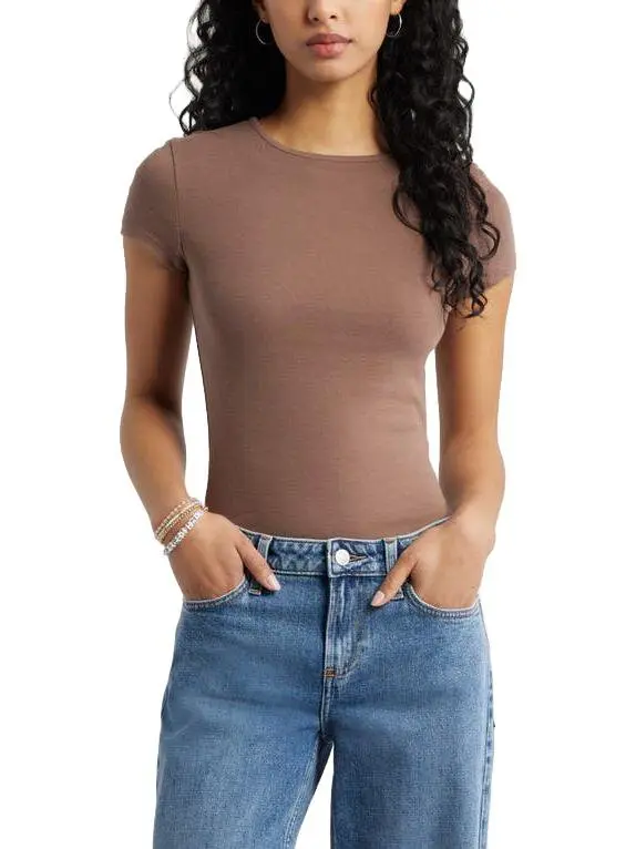 Bp. Stretch Cotton Blend Crewneck T-shirt - Brown Quartz