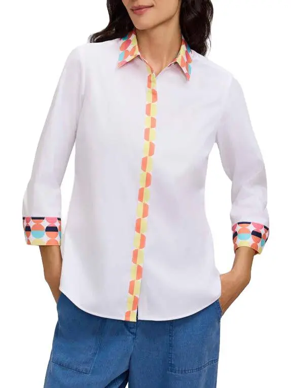 Foxcroft Luna Three-quarter Sleeve Button-up Shirt - White Multi