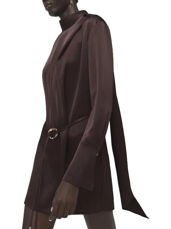 Mango Long Sleeve Satin Dress - Brown