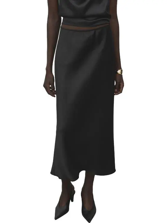 Mango Satin Midi Skirt - Black
