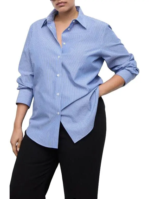 Mango Striped Poplin Button-up Shirt - Sky Blue