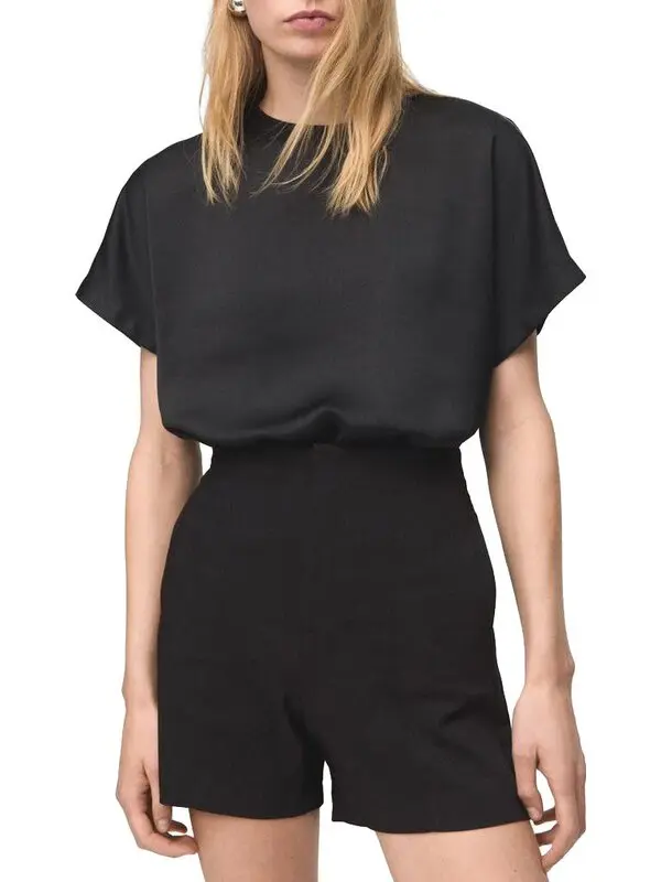 Mango Crop Satin T-shirt - Black