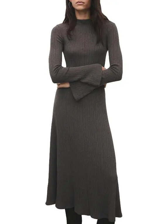 Mango Long Sleeve Ribbed Midi Dress - Medium Brown