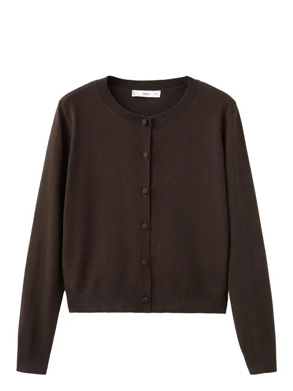 Mango Covered Button Crewneck Cardigan - Chocolate