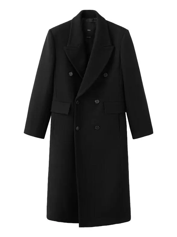 Mango Wool-blend Double-breasted Coat - Black