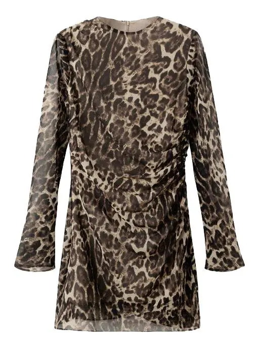 Mango Leopard Print Draped Mini Dress - Brown