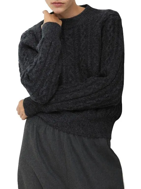 Mango Cable Knit Crewneck Sweater - Charcoal