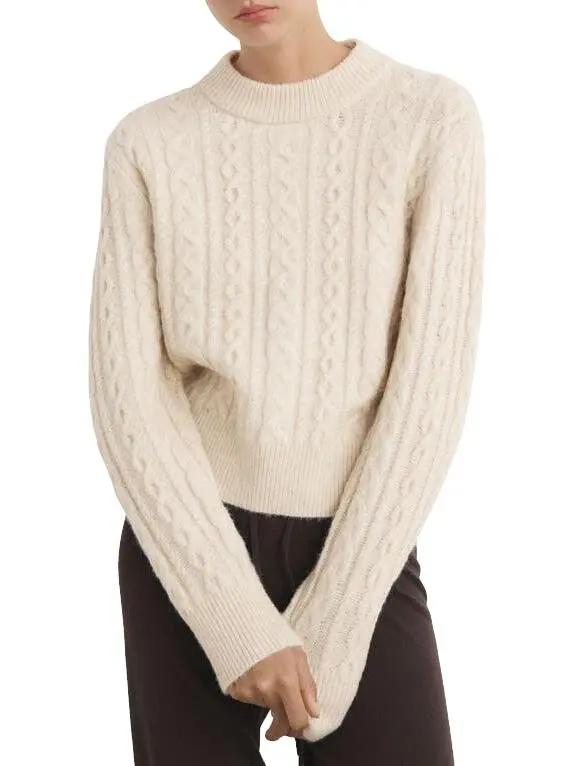 Mango Cable Knit Crewneck Sweater - Ecru