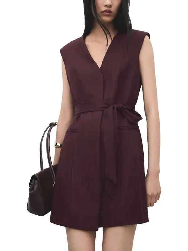 Mango Belted Mini Dress - Burgundy