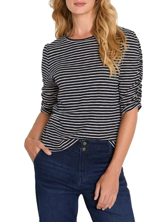 NIC+ZOE Striped Ruched Sleeve Top - Indigo Multi