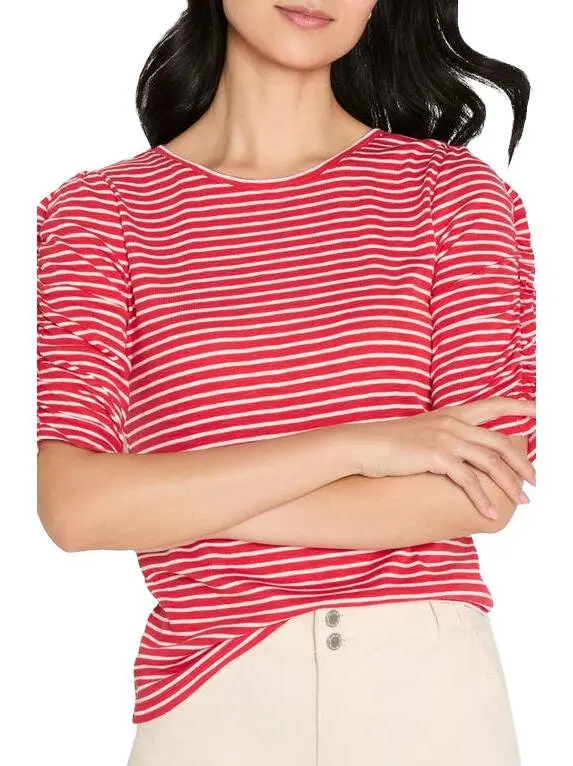 NIC+ZOE Striped Ruched Sleeve Top - Red Multi