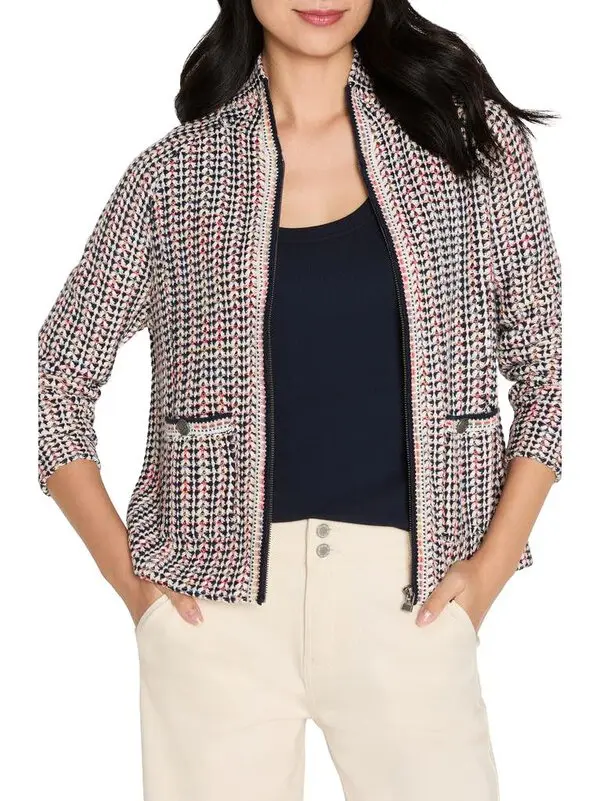 NIC+ZOE Tuck Stitch Colorwheel Knit Jacket - Red Multi