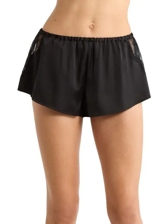 ETAM Eyelash Lace Trim Satin Shorts - Black