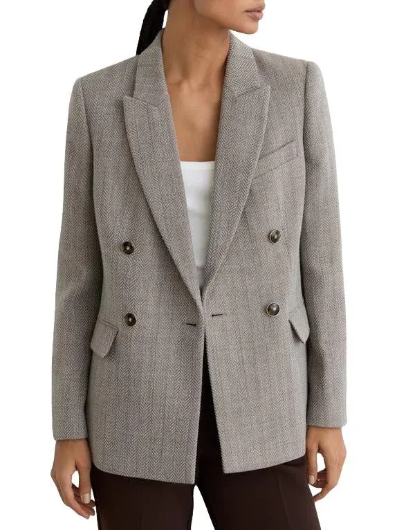 REISS Ember Double-breasted Wool-blend Blazer - Grey