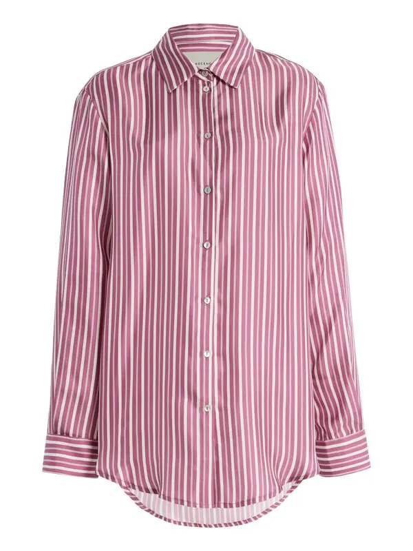 Asceno London Relaxed Striped Silk Shirt - Pink