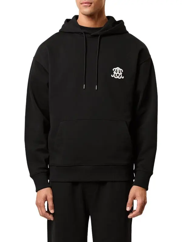 REISS Conlin Embroidered Hoodie - Black