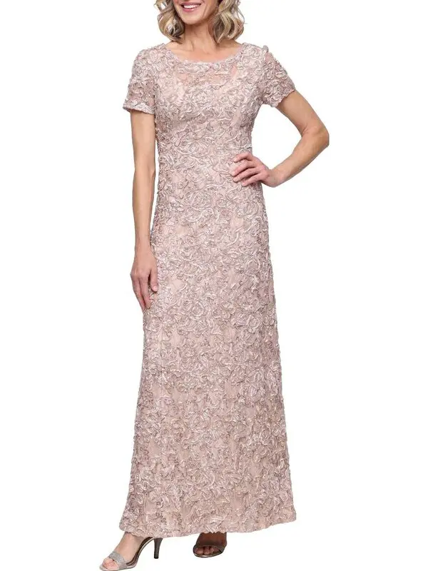 Alex Evenings Embellished Soutache A-line Gown - Champagne