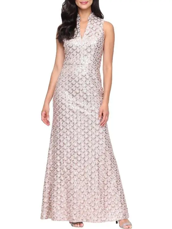 Alex Evenings Embroidered Sequin Sleeveless Gown - Taupe