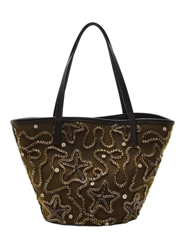 Staud Caro Embroidered Canvas Bucket Bag - Brown