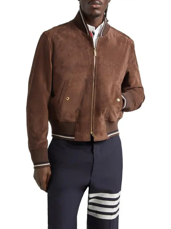 Thom Browne Suede Bomber Jacket - Dark Brown