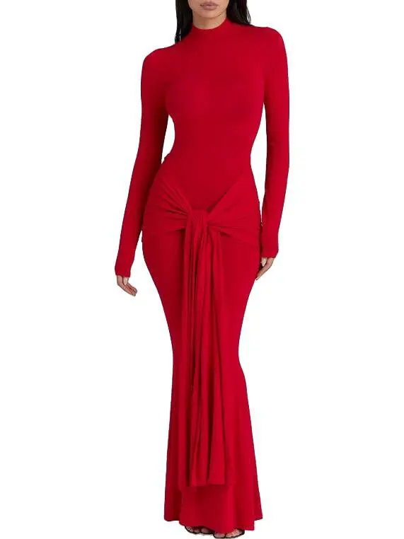 House Of Cb Imogen Drape Mermaid Gown - Scarlet Red