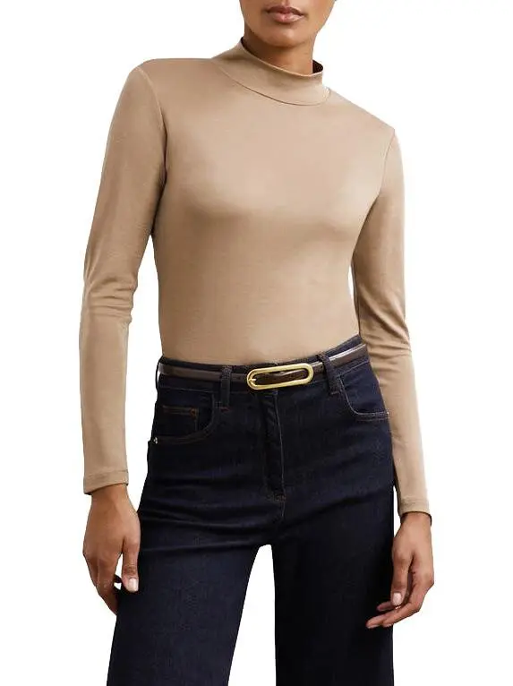 REISS Molly Mock Neck Top - Camel
