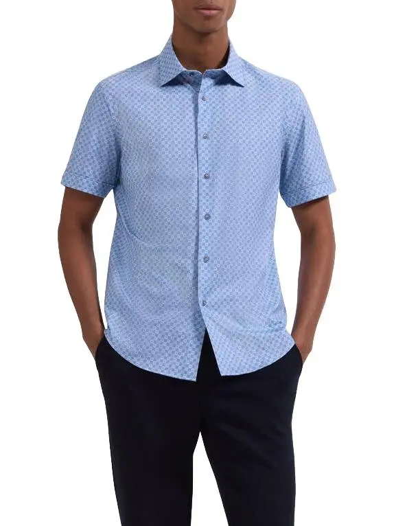 Bugatchi Miles Ooohcotton® Medallion Print Short Sleeve Button-up Shirt - Air Blue