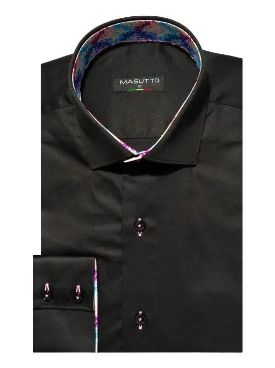 MASUTTO Monaco Solid Button-up Long Sleeve Shirt - Black