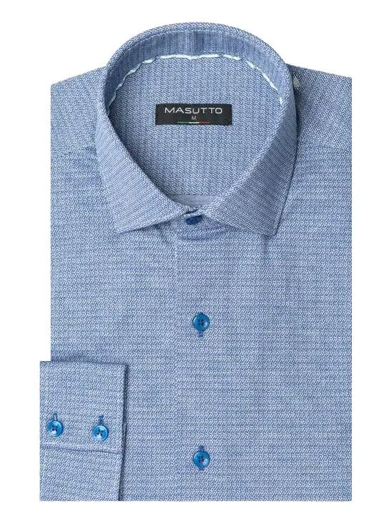 MASUTTO Zoul Knit Print Button-up Shirt - Blue