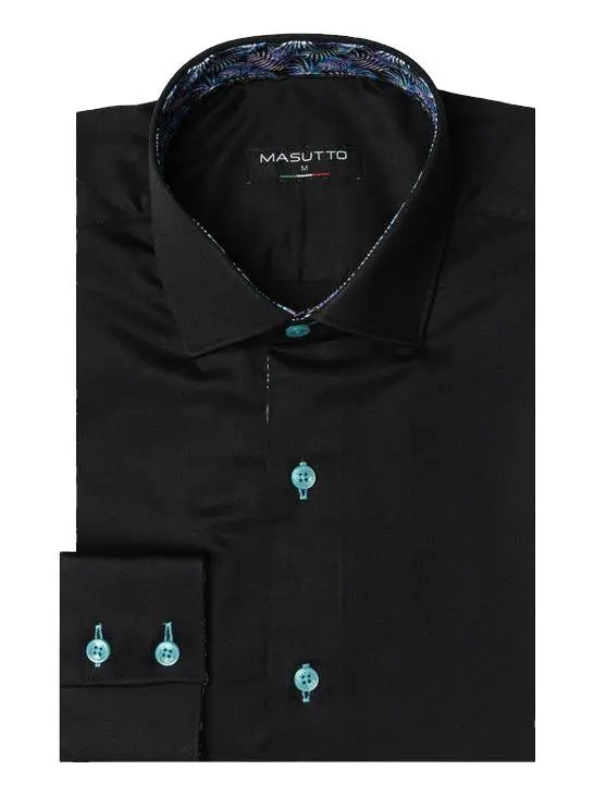 MASUTTO Aria Solid Button-up Long Sleeve Shirt - Black