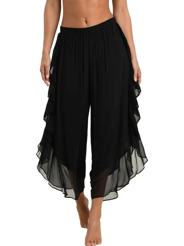 L'Agence Adonis Ruffle Crop Chiffon Cover-up Pants - Black