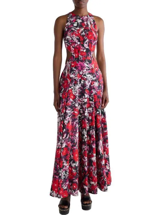 Givenchy Printed Fluid Cutout Dress - Fuchsia