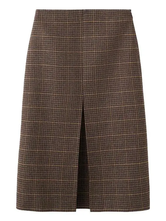 Mango Check Pleat Front Midi Skirt - Brown