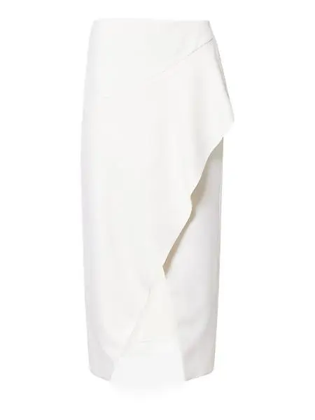 Khaite Jaia Tailored Wool Midi Skirt - Cream