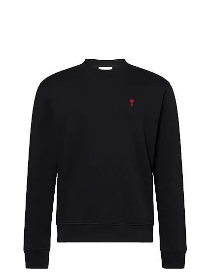 Ami Logo-embroidered Cotton-jersey Sweatshirt - Noir