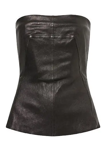 Rick Owens Bandeau Bustier Leather-blend Top - Black