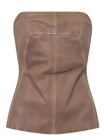 Rick Owens Bandeau Bustier Leather-blend Top - Dust