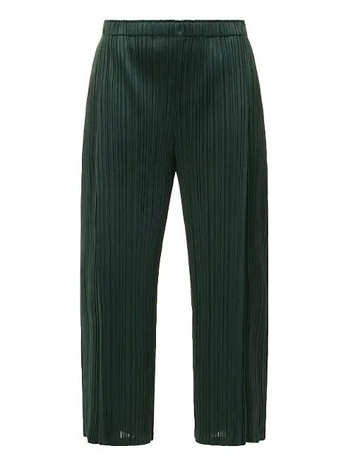 Issey Miyake Barrel-leg Plisse Knitted Trousers - Forest Green
