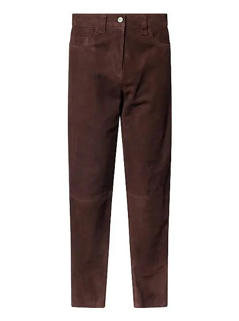 Khaite Callum Relaxed Tapered Leather Trousers - Dark Brown