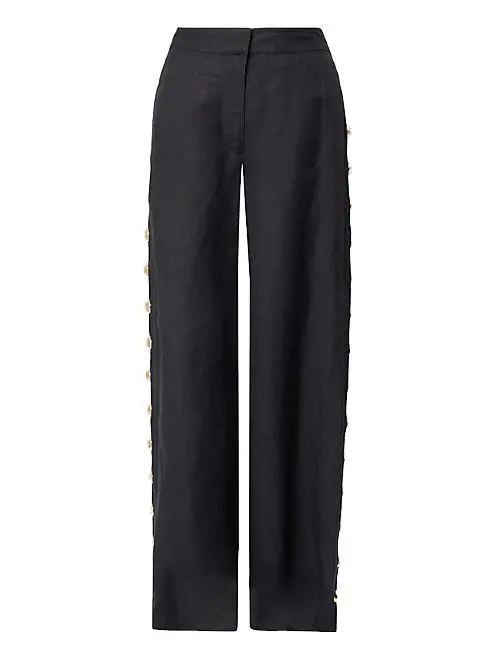 Simkhai Cayman Wide-leg Linen-blend Trousers - Black