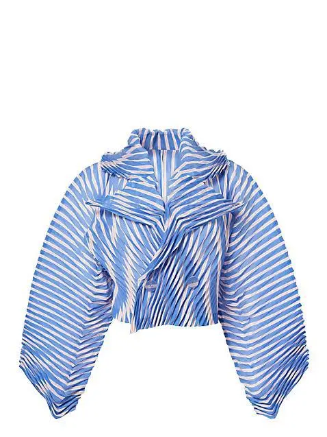 Issey Miyake Striped Double-breasted Knitted Jacket - Blue Hued